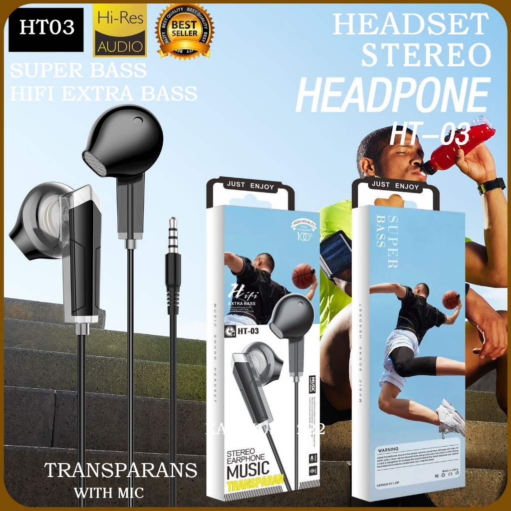 Jual Handsfree Transparan HT-03 +Mic Headset Stereo Sound Earphone ...