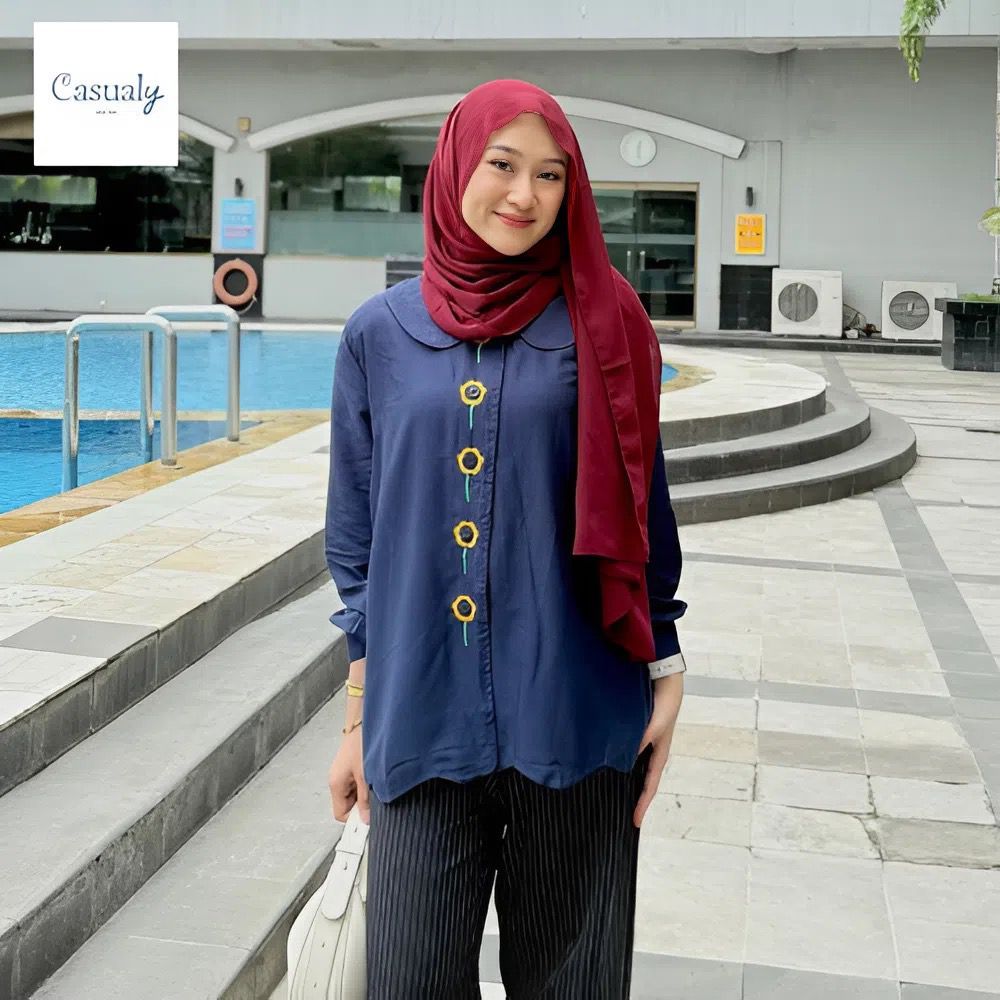 Jual CASUALY - Kinaya Atasan Wanita Rayon Twill Bordir Bunga Kekinian ...