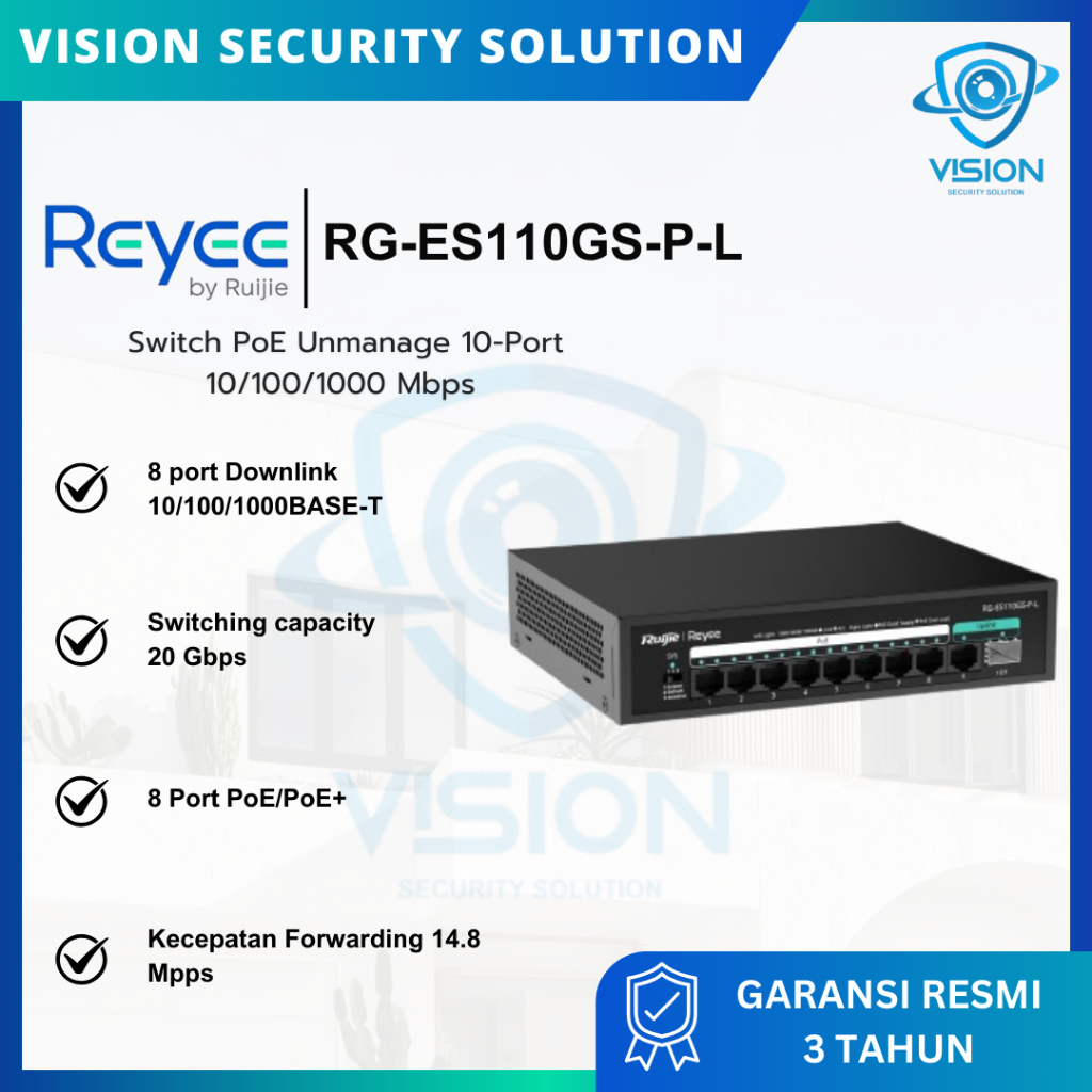 Jual Ruijie Reyee RG-ES110GS-P-L Switch PoE Unmanaged 10-Port Gigabit ...