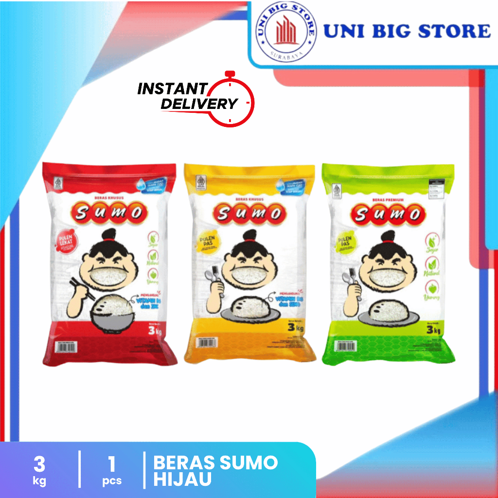 Jual Beras Premium Sumo Kuning - Merah - Hijau 3 kg Super Rice | Shopee ...