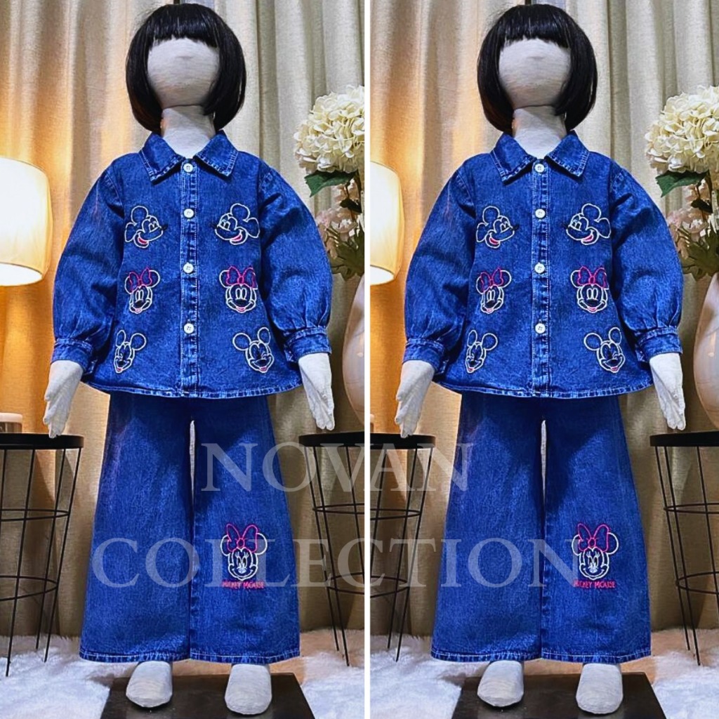 Jual Stelan kulot skena jins anak perempuan import korean style usia 3 - 10 tahun set labubu ...