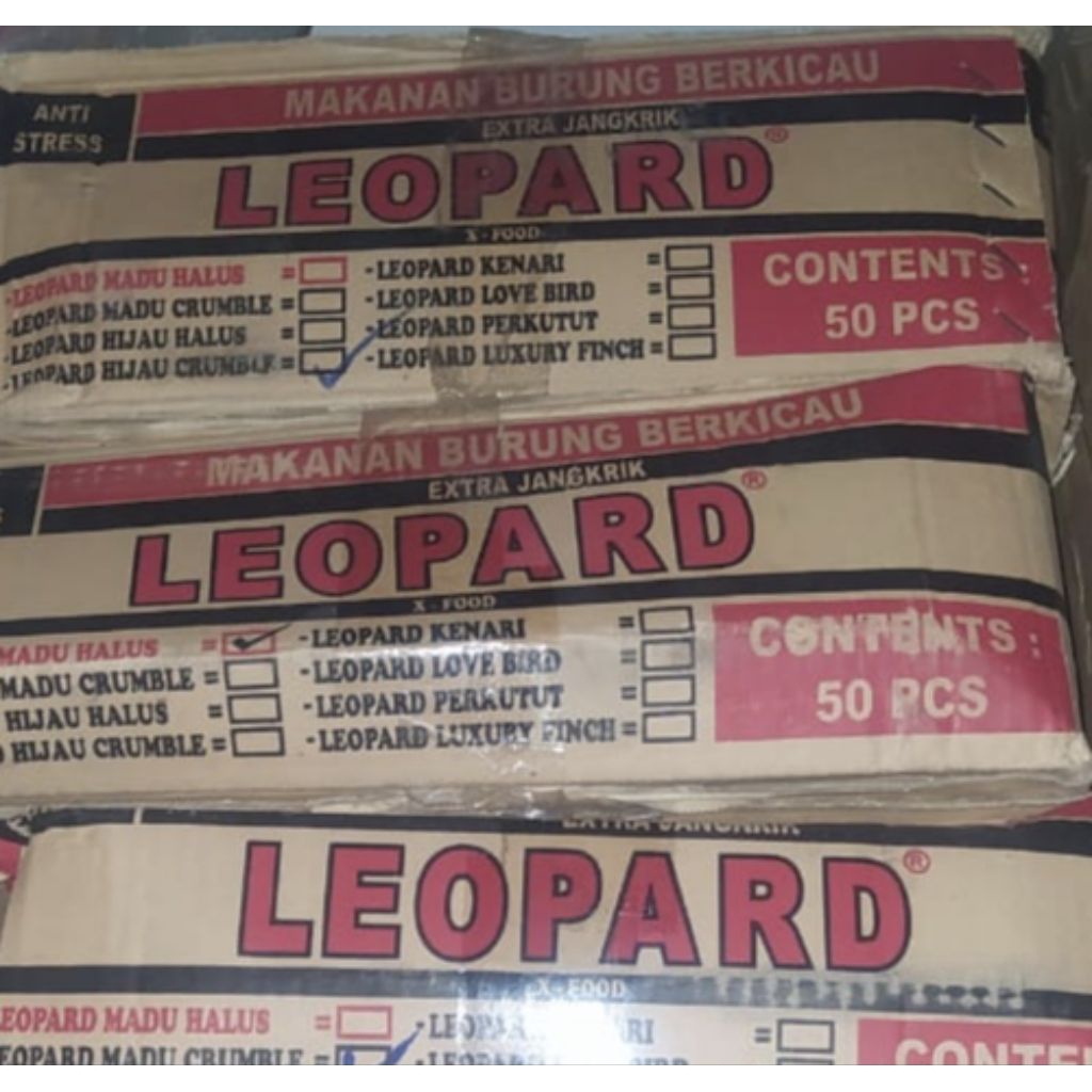 Jual Voer LEOPARD 1 DUS isi 50 pakan burung Madu Rumput laut Halus ...