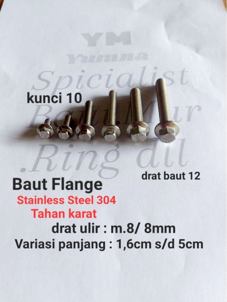 Jual BAUT FLANGE/ DRAT BAUT 12 /M.8 ( Panjang 2cm-2,5cm-3cm-3,5cm-4cm-4,5cm-5cm ) Stainless 304 ...