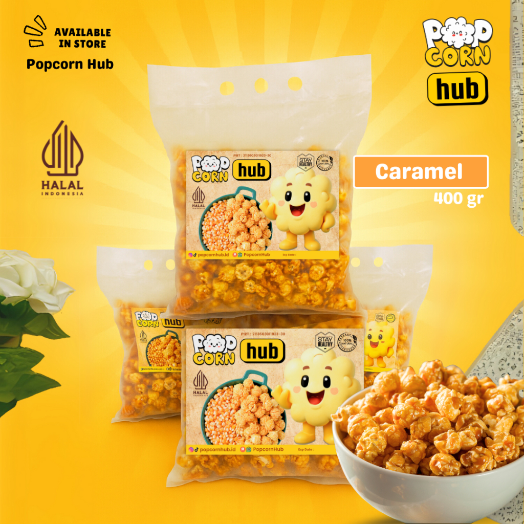 Jual Popcorn Hub Caramel 400gr | Popcorn Manis Renyah Premium | Shopee ...