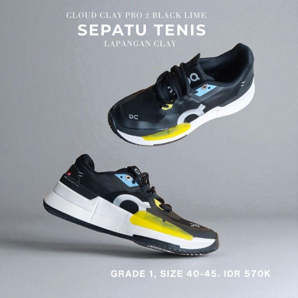 Jual Sepatu tenis padel pria cloud roger pro 2 clay Men black lime ...
