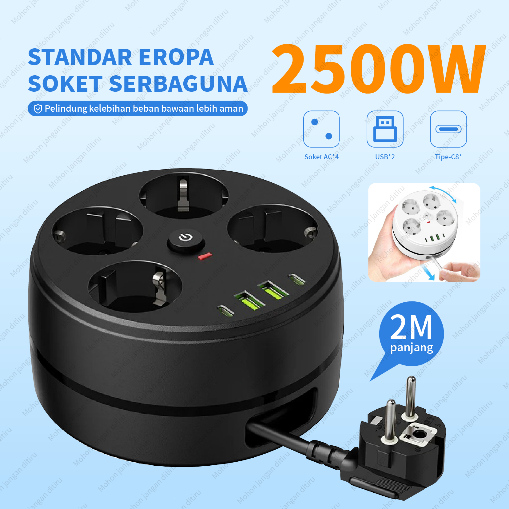 Jual Soket Kabel Ekstensi Portabel Strip Daya EU Bulat Colokan Pengisi ...