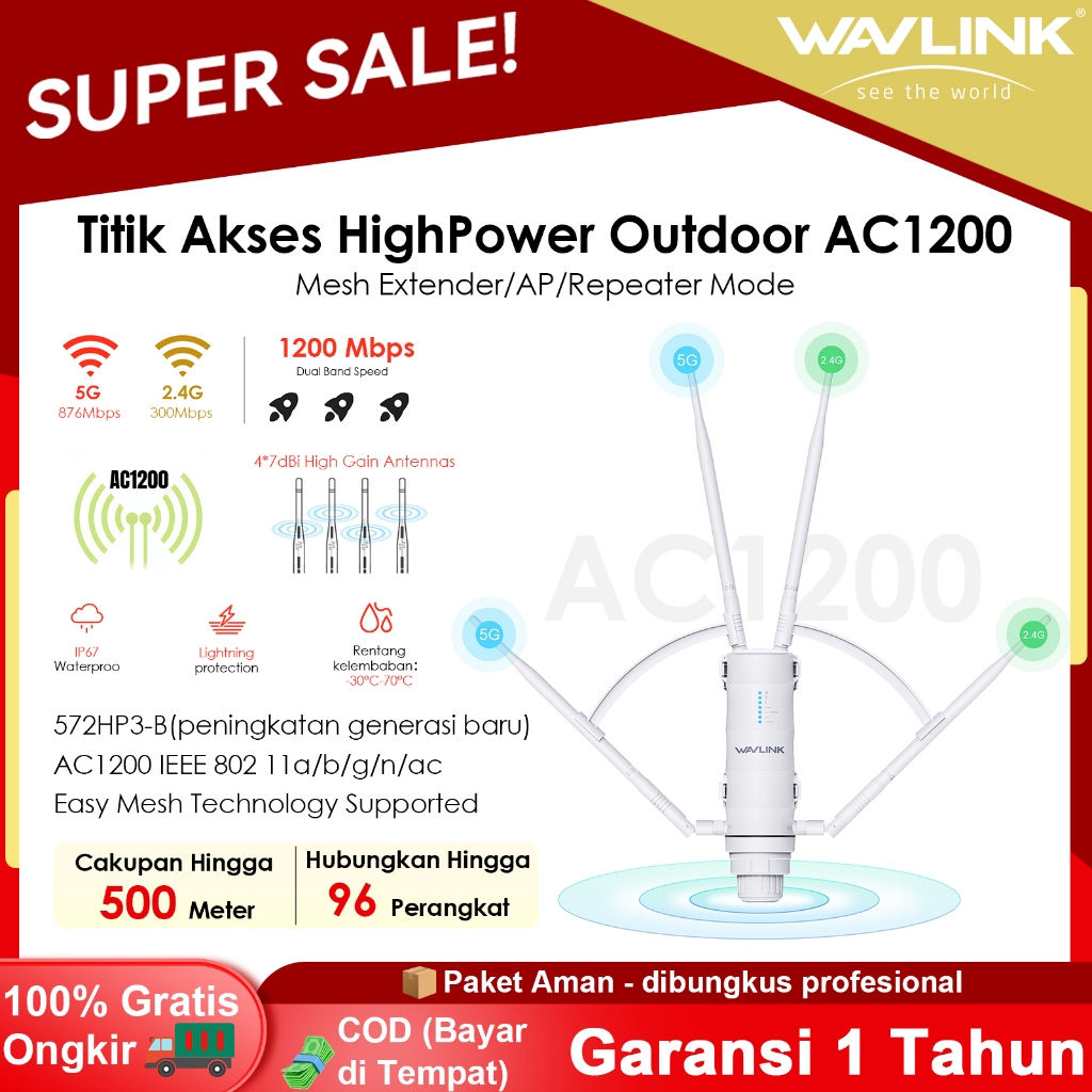 Jual WAVLINK AC1200 Penguat Sinyal WiFi Outdoor - WiFi Extender ...