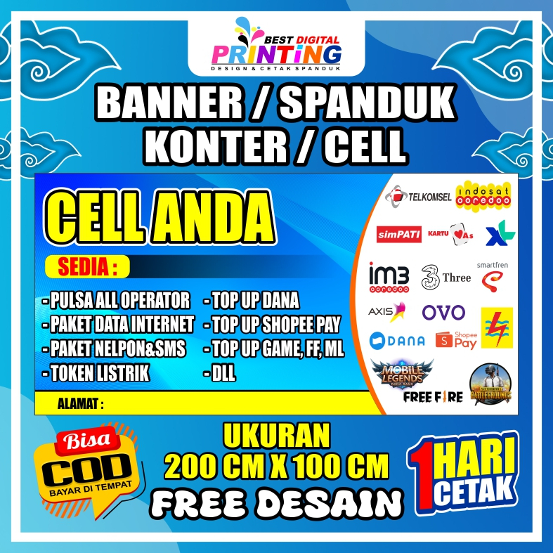 Jual BANNER/SPANDUK KONTER / CELL (BISA CUSTOM) UKURAN 200X100 CM, BISA ...