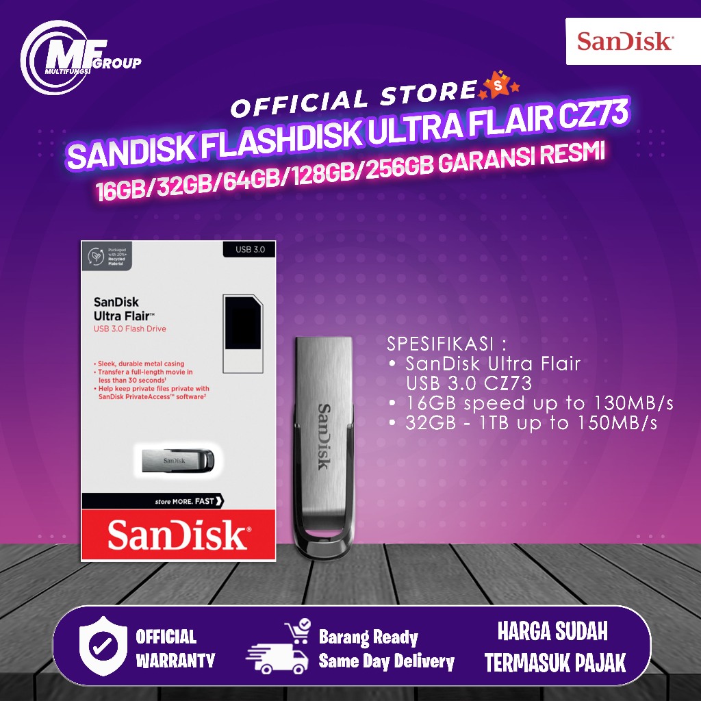Jual Sandisk Flashdisk 32GB Ultra Flair CZ73 / USB 3.0 / CZ-73 Garansi Resmi | Shopee Indonesia