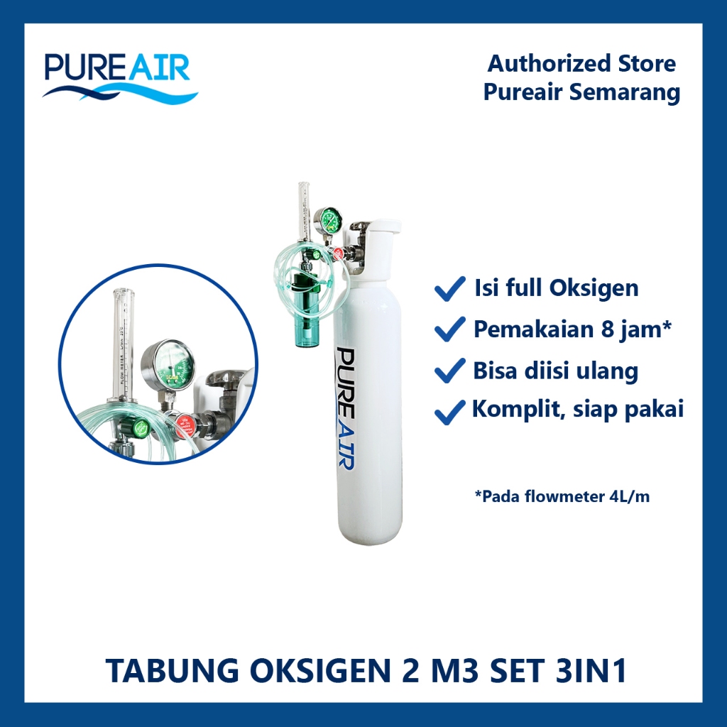 Jual Pureair Tabung Oksigen 2 M3 Set Komplit 3in1 (Tabung+Isi Oksigen+Regulator) | Shopee Indonesia