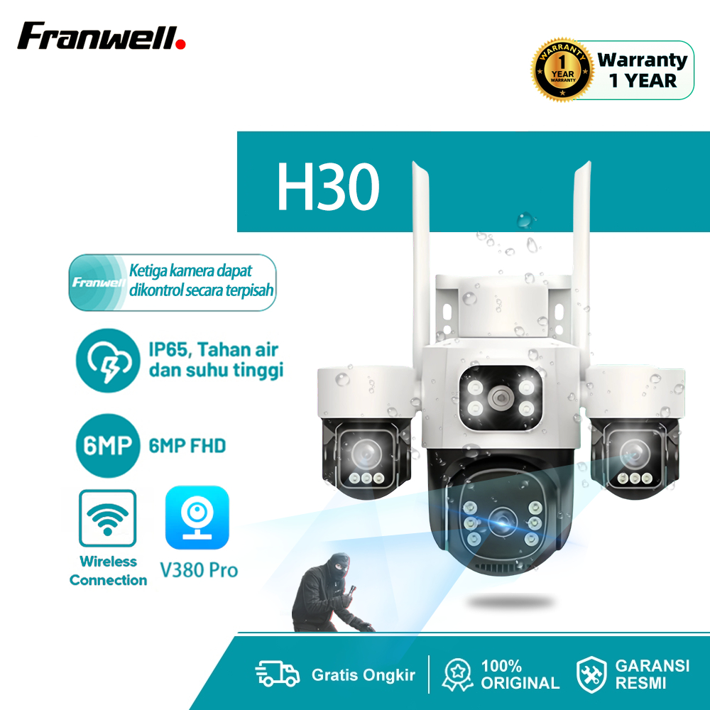 Jual Franwell V380 Pro H30 CCTV Outdoor Wifi 8MP Kamera 3 Lensa Jarak ...