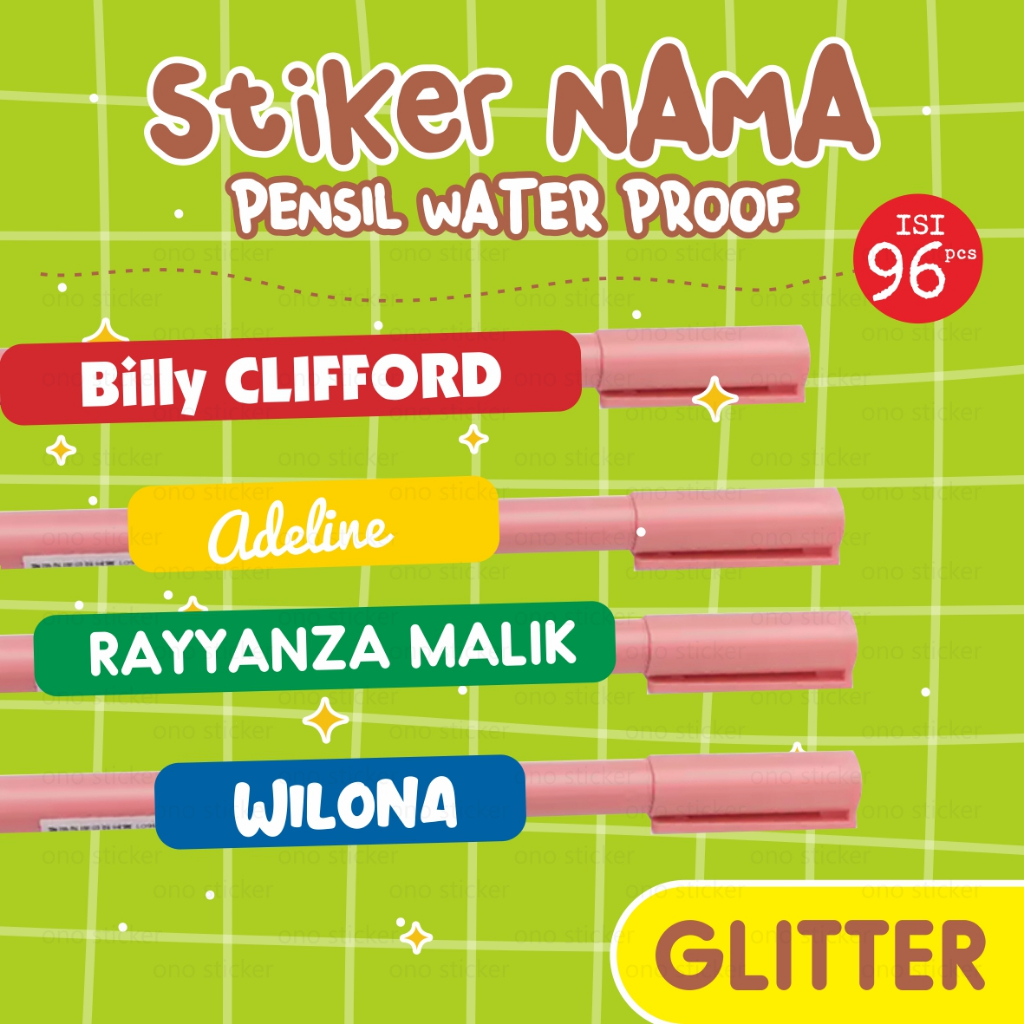 Jual Stiker Nama Glitter Waterproof Pensil Pen Crayon Buku | Stikernama ...