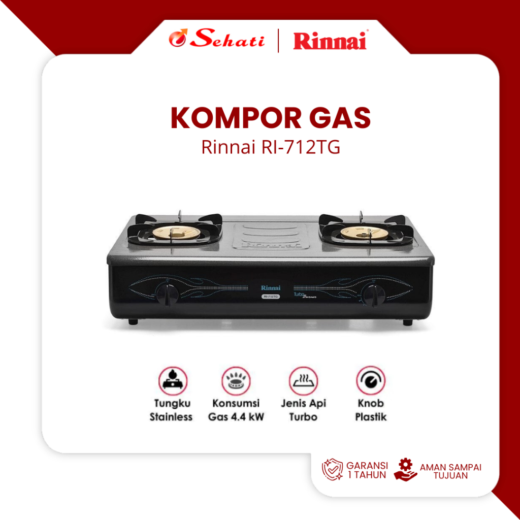 Jual Kompor Gas Rinnai 2 Tungku RI-712 TG Api Turbo Bergaransi Resmi ...
