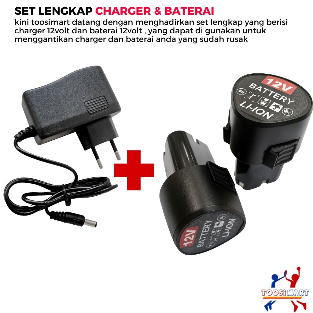 Jual Set Charger Dan Baterai Mesin Bor 12volt / charger bor cordless ...