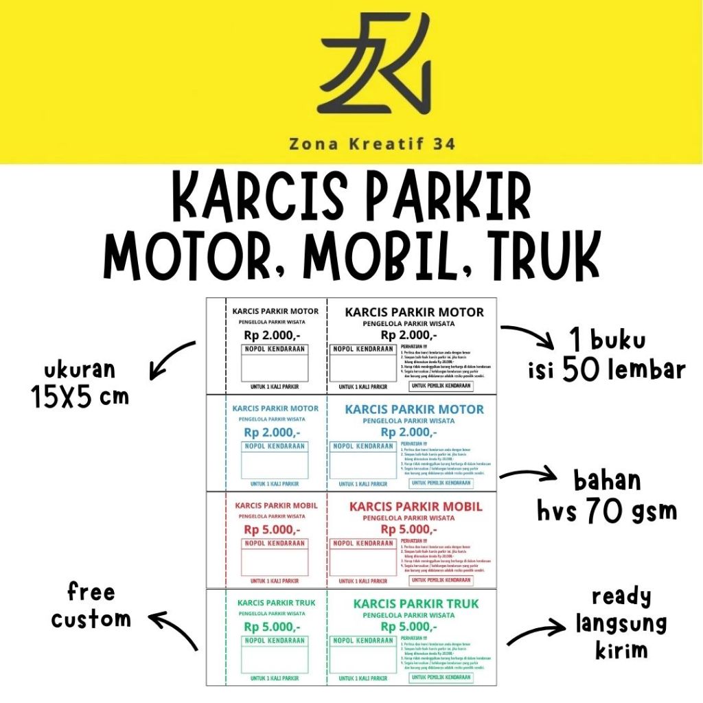 Jual KARCIS PARKIR MOTOR MOBIL TRUK MURAH ISI 50 LEMBAR | Shopee Indonesia