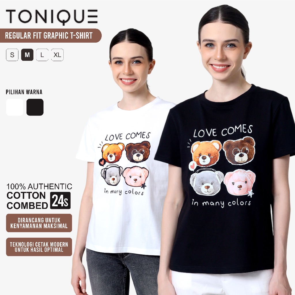 Jual TONIQUE Wanita Kaos Katun Combed 24s Grafis Reguler Fit Hitam ...