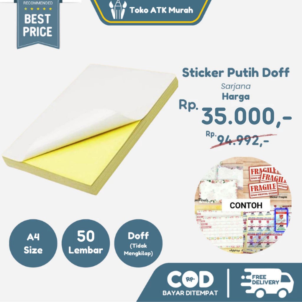 Jual Stiker / Label A4 Putih Dof 20 Lembar Sticker Print Matte | Shopee ...