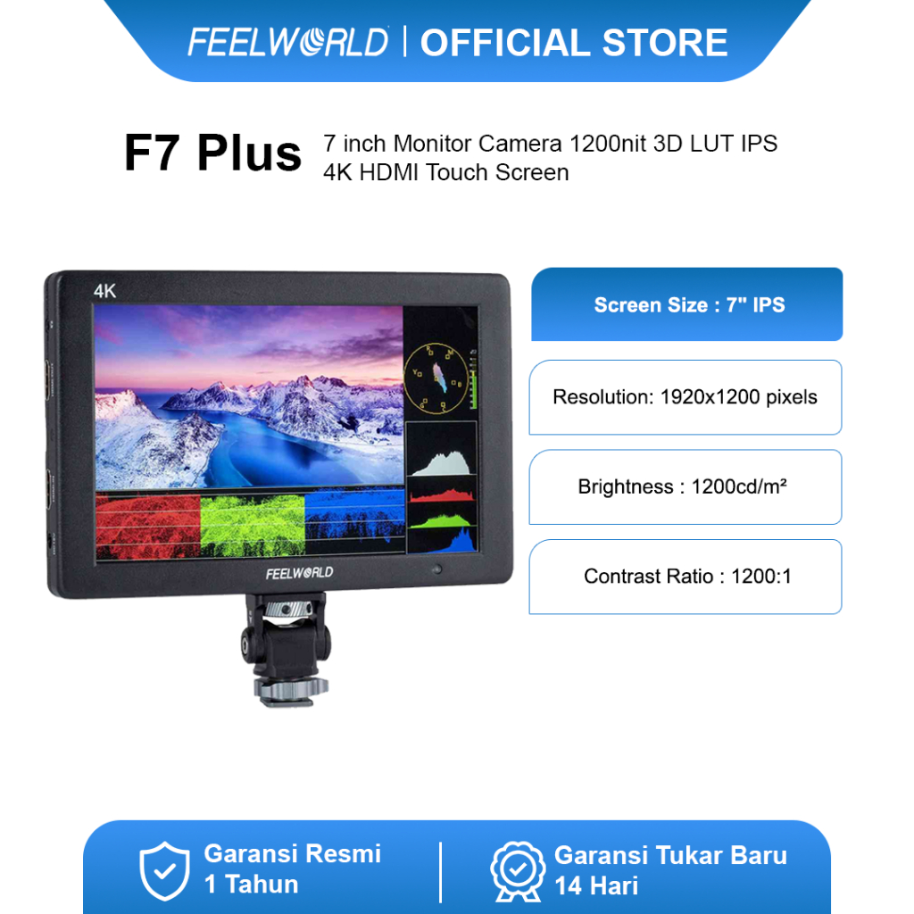 Jual Feelworld F7 Plus 7 inch Monitor Camera 1200nit 3D LUT IPS 4K HDMI ...