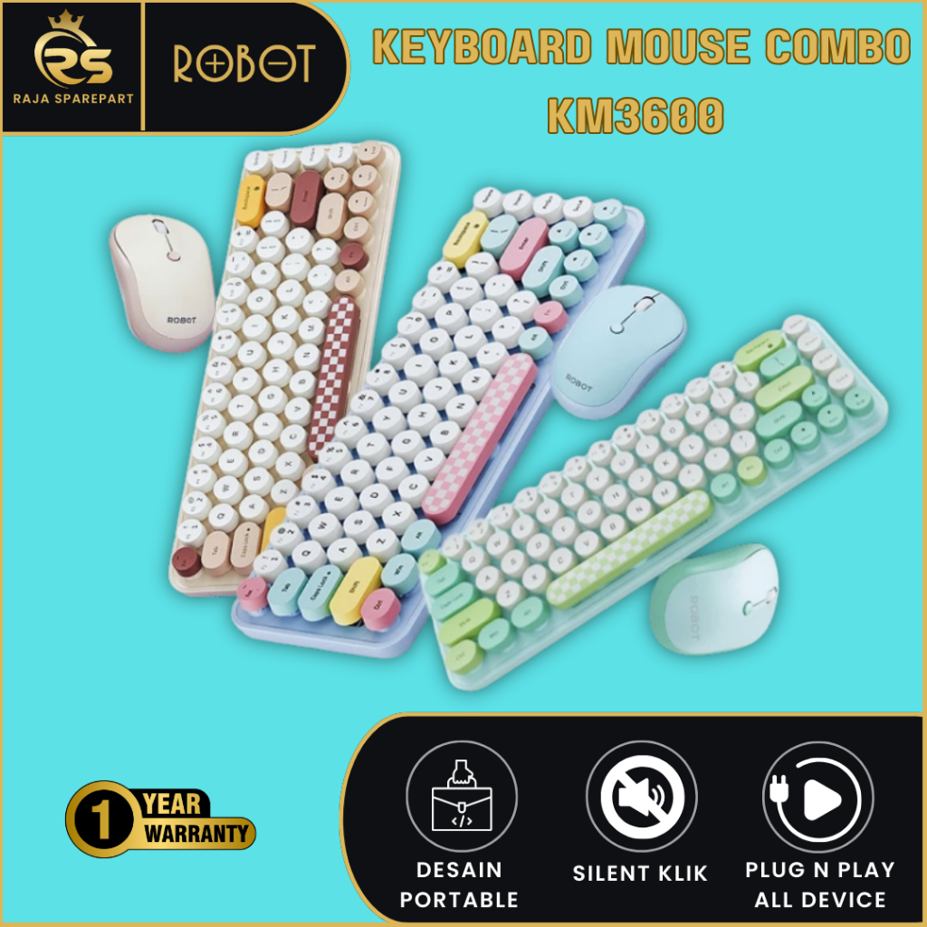 Jual ROBOT KM3600 Keyboard Mouse Wireless Combo Set Pastel Colorful ...