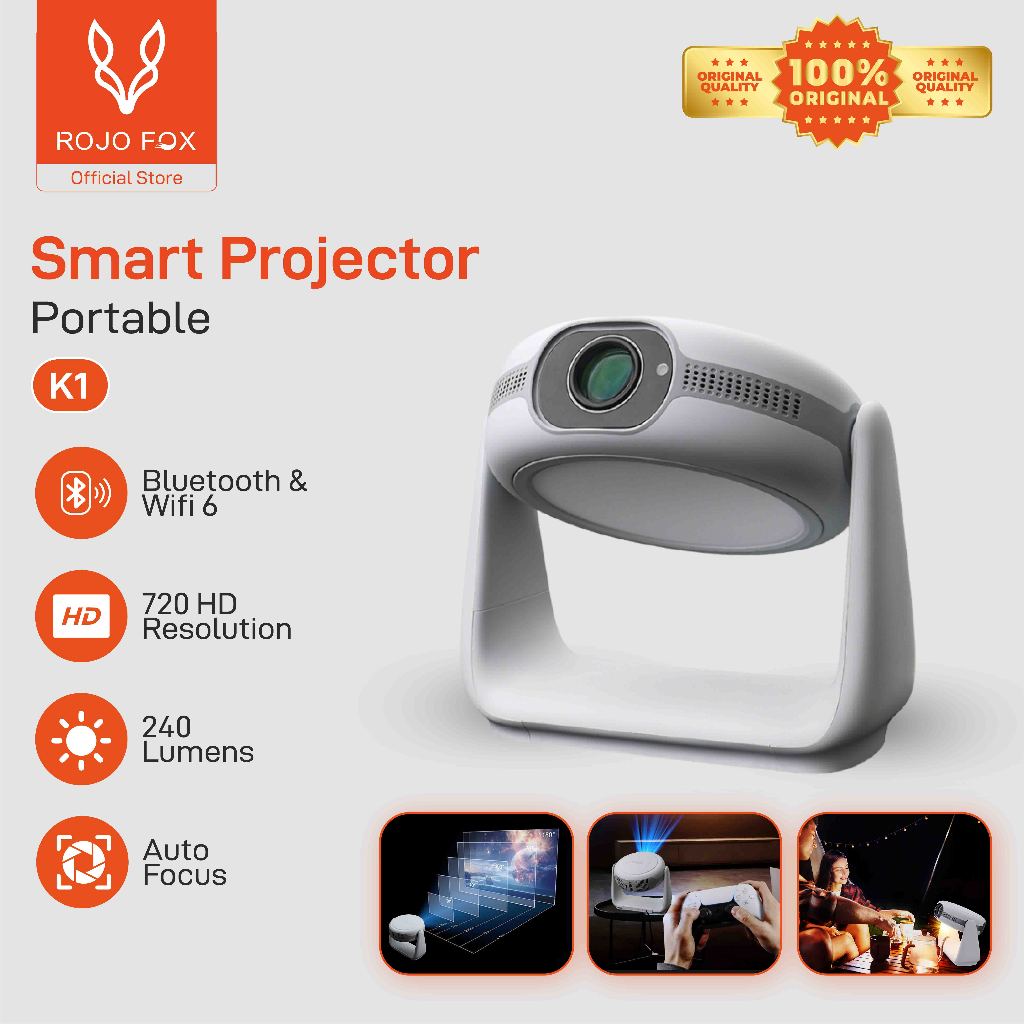 Jual ROJO FOX Proyektor Mini Android K1/YP530 | HD 720p | 240 ANSI Lumens | Bluetooth & WiFi ...