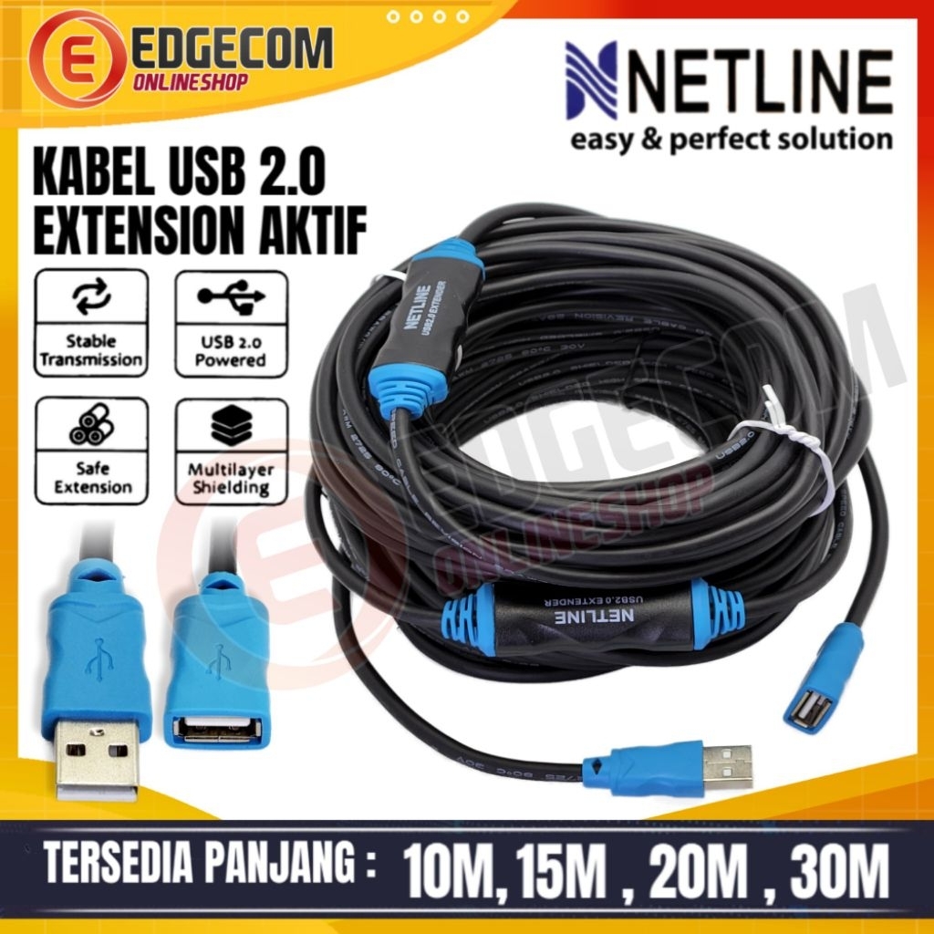 Jual NETLINE Kabel USB 2.0 / USB 3.0 Extension Aktif / Extender Active ...