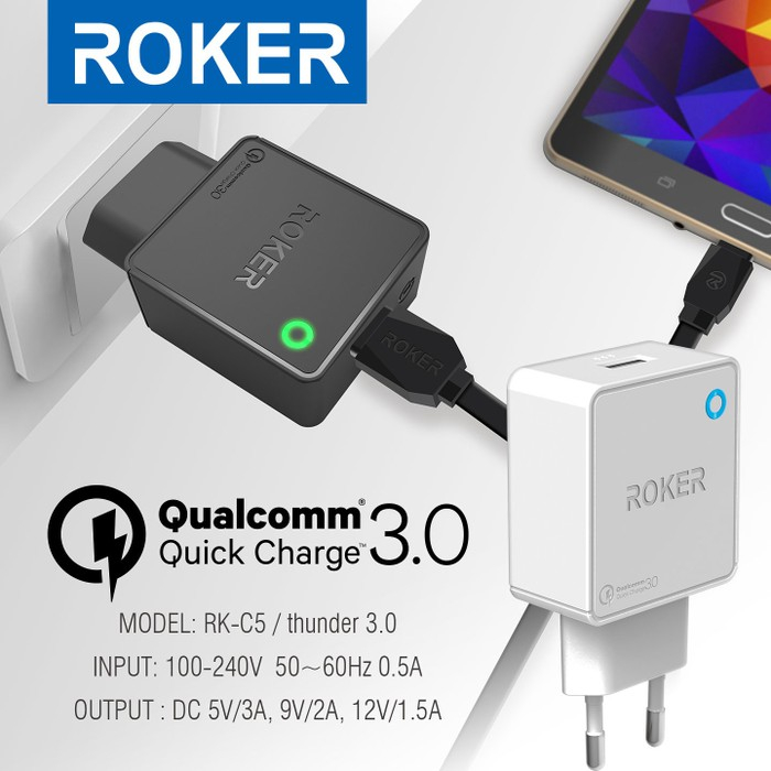 Jual ROKER Charger/casan Roker Thunder QC 3.0 + Kabel | Shopee Indonesia