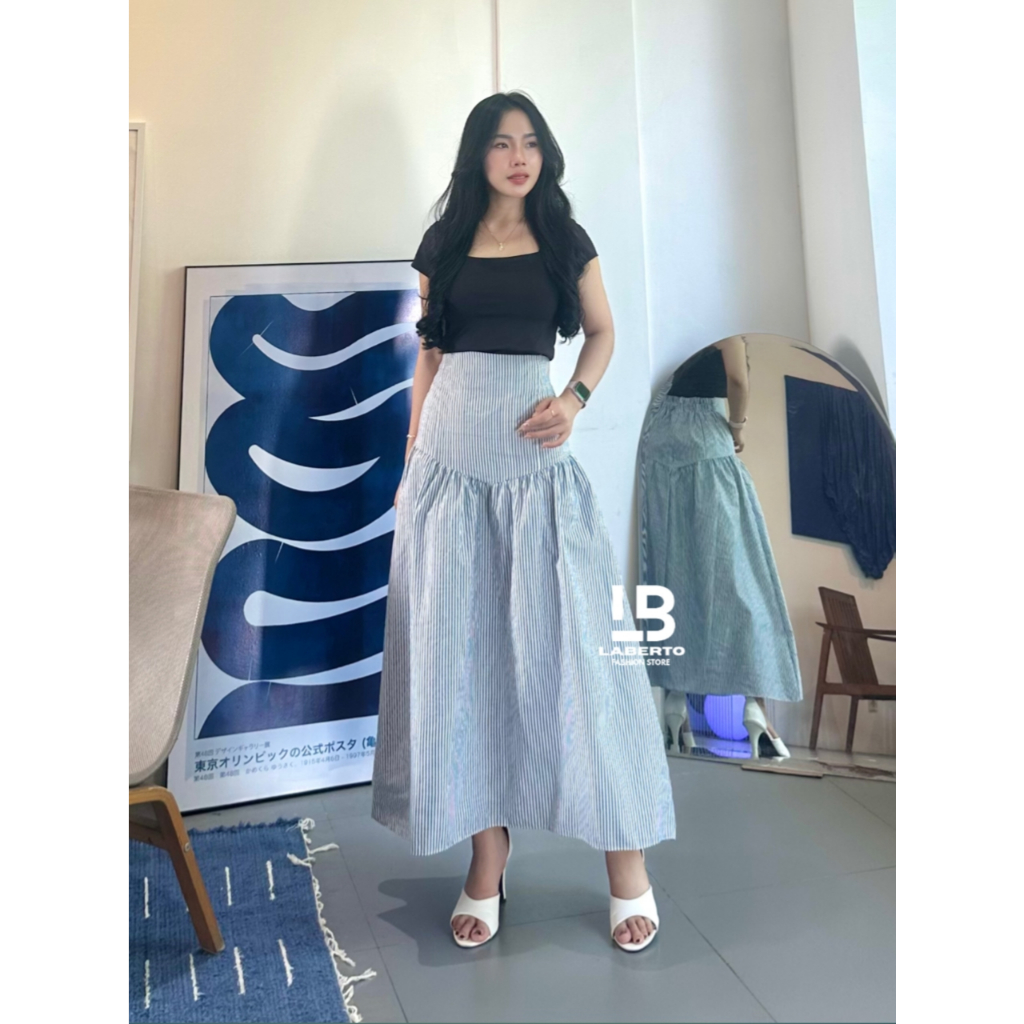 Jual Yeorin Stripe Skirt - Rok Korean Stripe - Rok Daily - Rok Casual ...