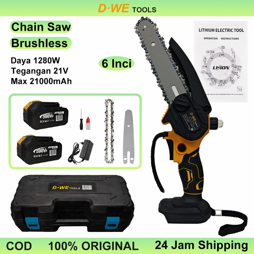 Jual D·WE New Mini Chainsaw Cordless 6 Inches Handheld Chain Saw with ...
