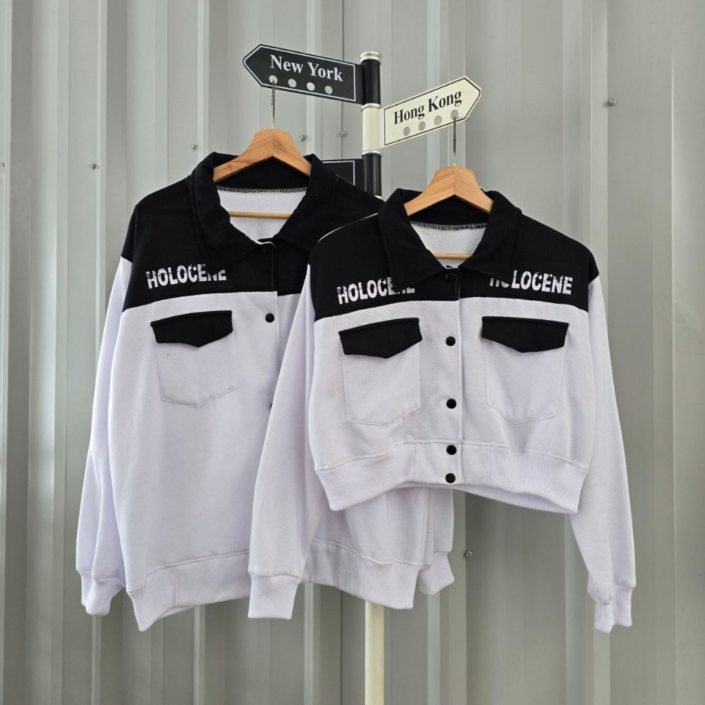 Jual (isi 2 pcs) Jaket Sweater Couple Pasangan Holocene Jacket + Crop ...