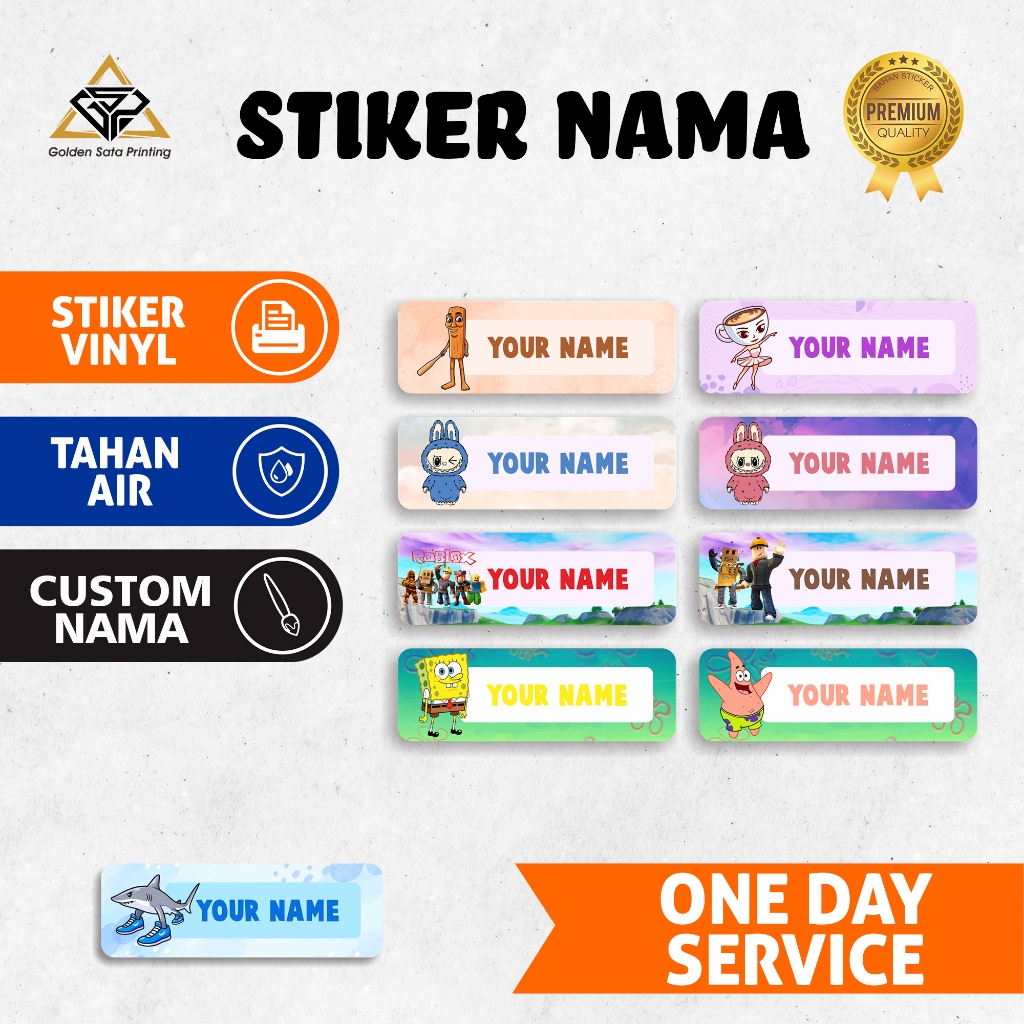 Jual Stiker Nama Custom Waterproof | Label Nama Custom Waterproof ...