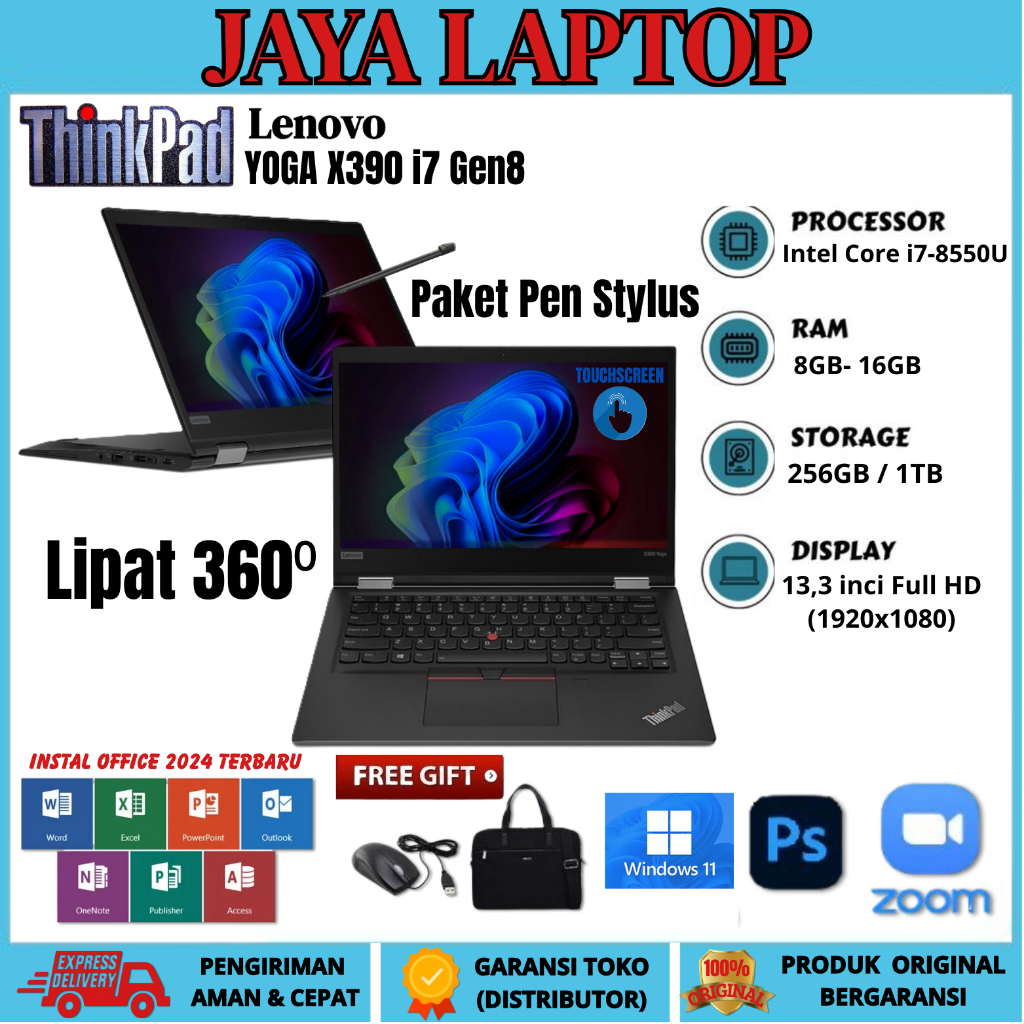 Jual LAPTOP LENOVO THINKPAD YOGA X390 i7 Gen8 Flip 360 Plus pen stylus ...