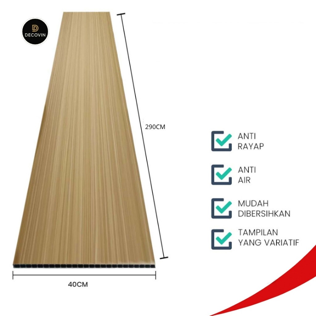 Jual Wallboard PVC Motif Kayu Panjang 2,9 Meter Lebar 40 Cm Tebal 8.5 ...