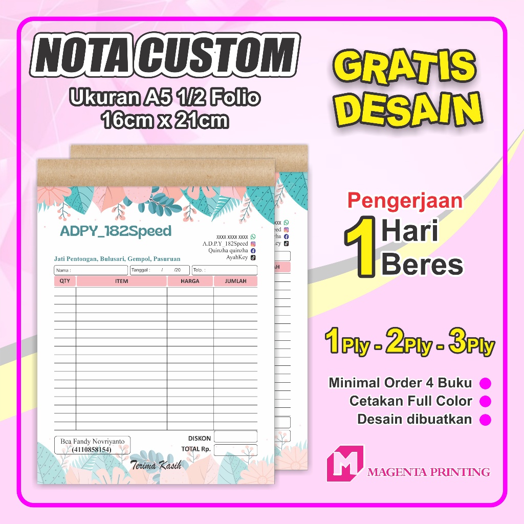 Jual Cetak Nota Custom Murah Bisa Request Logo & Desain Gratis Ukuran ...