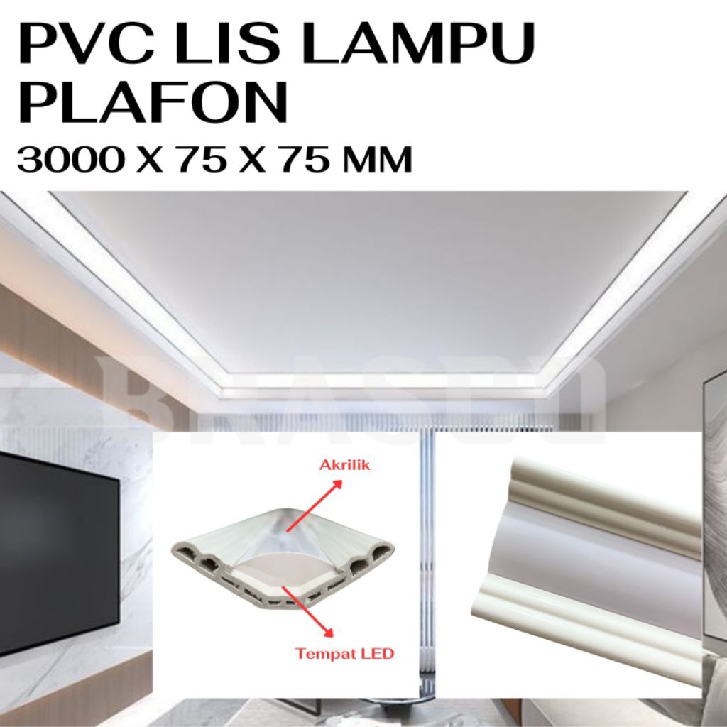 Jual PVC List Lampu Grade A+ Plafon 3 Meter Lis Atap Pojok Corner 3m ...