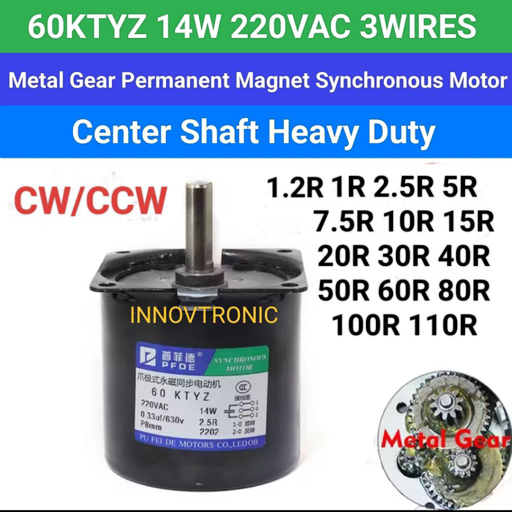 Jual 60KTYZ AC220V 14W Center Shaft 1R 1.2R 2.5R 5R 7.5R 10R 15R 20R ...