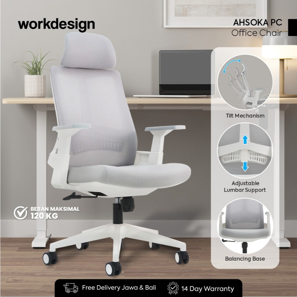 Jual WORKDESIGN - AHSOKA PC Kursi Kantor / Kursi Kerja Ergonomis dengan Sandaran Kepala dan ...