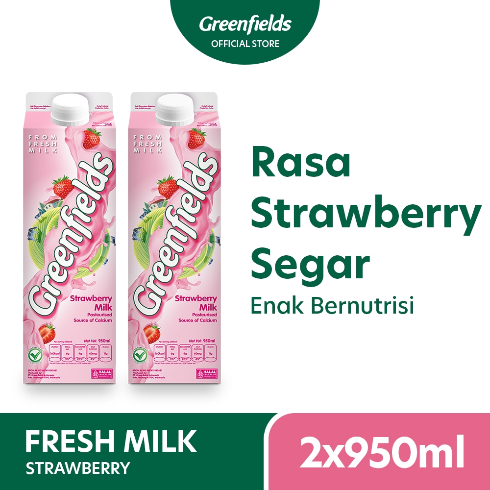 Jual [Twinpack] Susu Segar Greenfields - Fresh Milk Strawberry 950ml x 2pcs | Shopee Indonesia