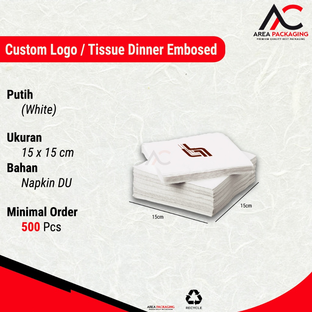 Jual TISSUE WHITE DINNER NAPKIN FULL EMBOSSED - CUSTOM LOGO - 50'Sheet ...
