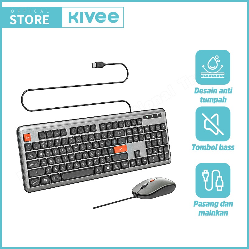 Jual KIVEE Keyboard & Mouse berkabel business office and portable KV ...