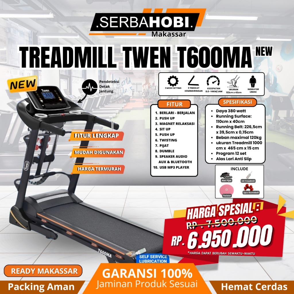 Jual Treadmill elektrik fitur lengkap T600MA kekinian Auto Incline ...