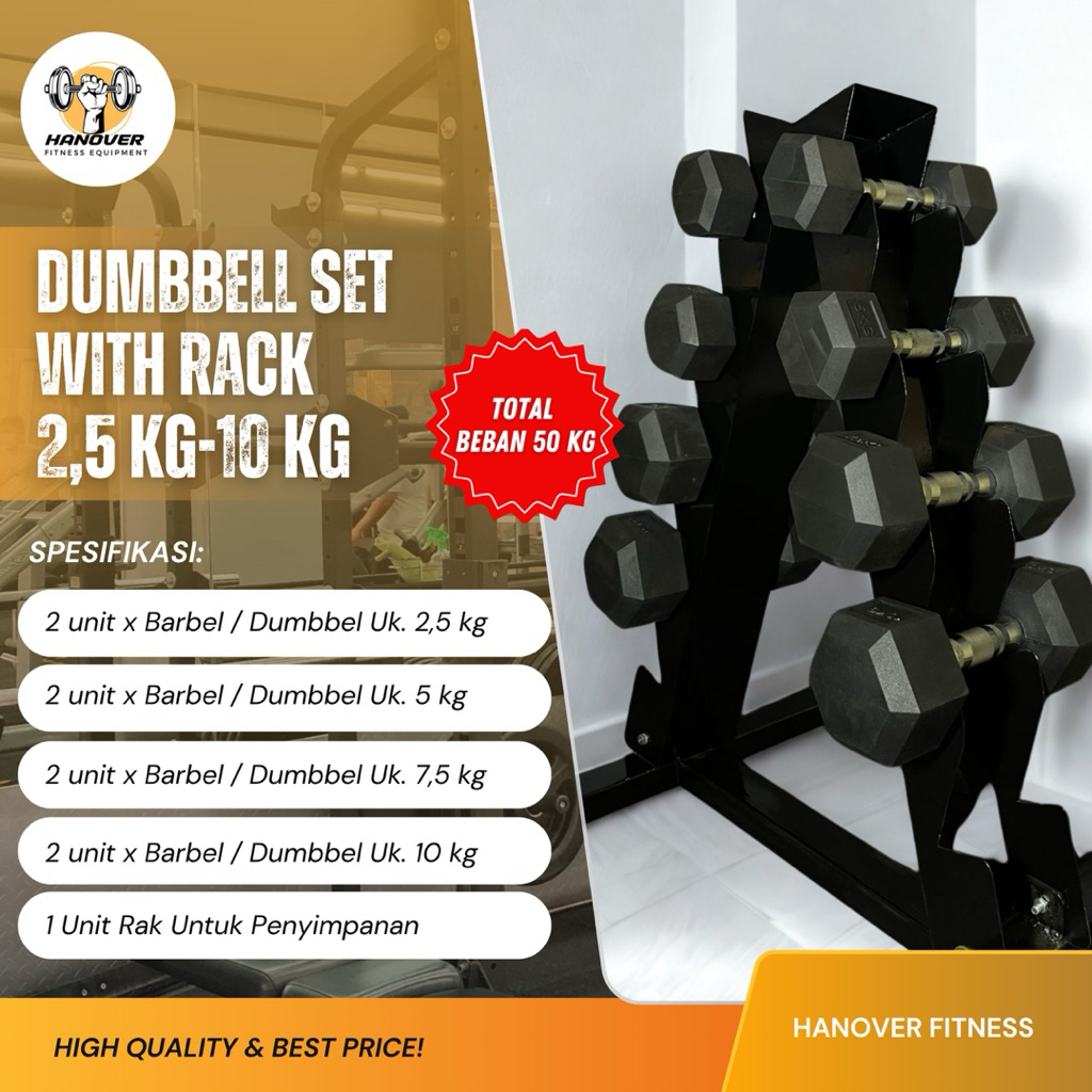 Jual HANOVER FITNESS | Dumbbel set with rack 2,5-10 kg / dumbell ...