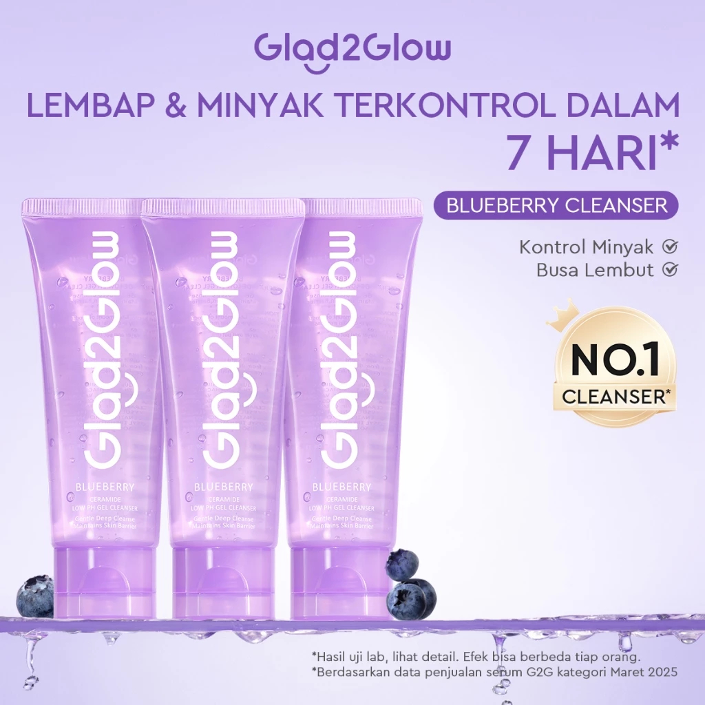 Jual Glad2Glow Blueberry Ceramide Low pH Gel Cleanser 70 ml | Barrier ...