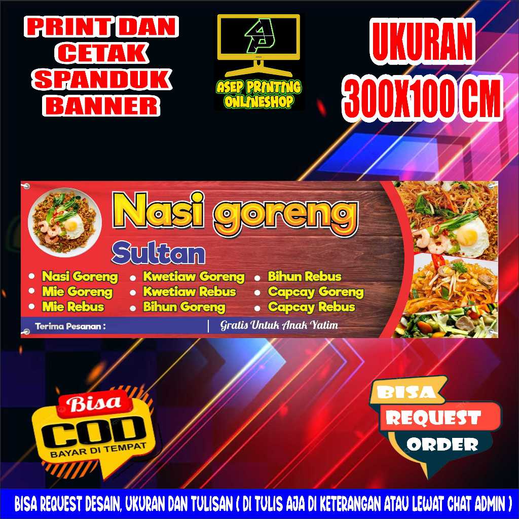 Jual PRINT CETAK SPANDUK BANNER 300X100 NASI GORENG SULTAN CUSTOM ...