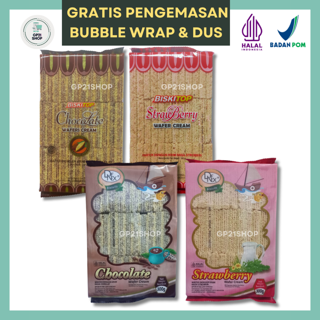 Jual Biskitop / Denex Wafer Cream 300gr - Biskuit Wafer Coklat Stroberi ...