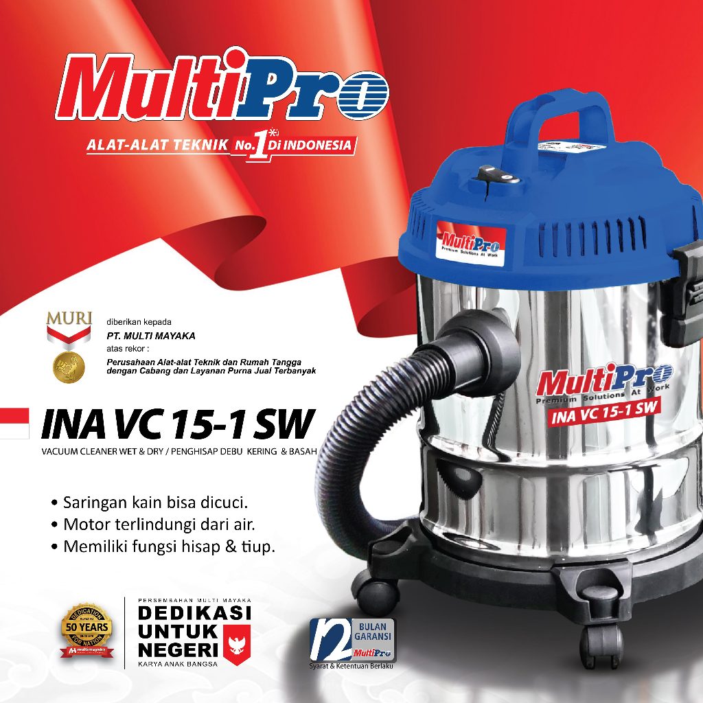 Jual Multipro Vacuum Cleaner Mesin Penyedot Debu 15 Liter Sedot Basah Kering dan Blower INA VC ...