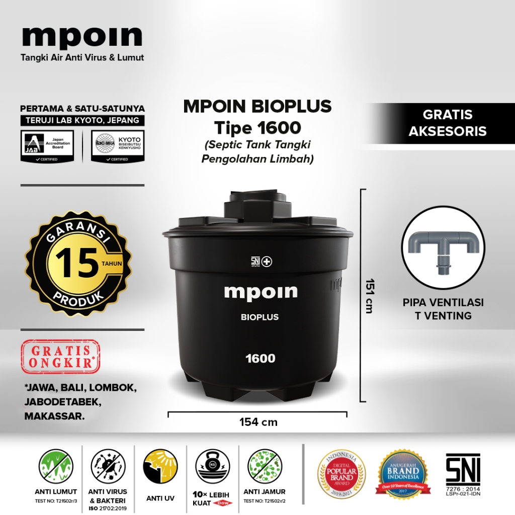 Jual Septictank BioTank BioSeptictank MPOIN BIOPLUS 1600 Liter - TANGKI ...