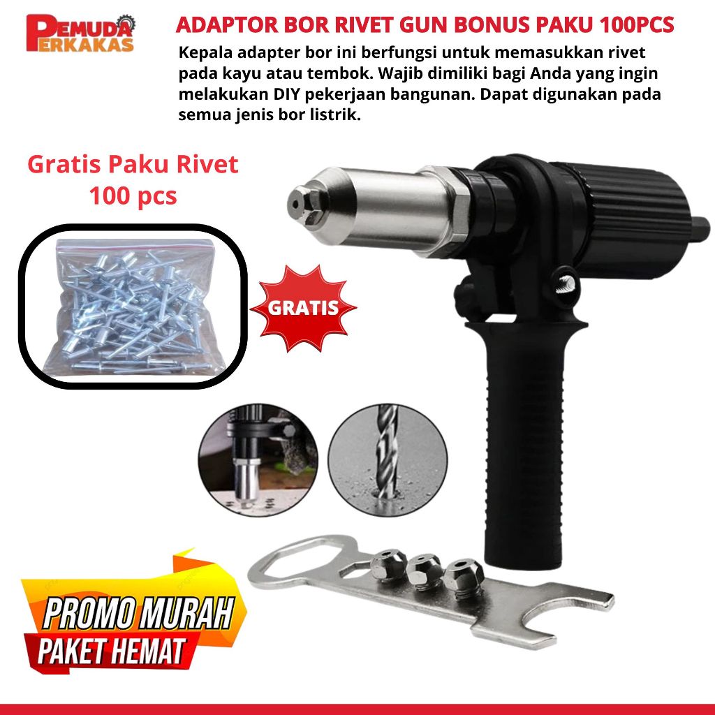 Jual Bonus Paku Rivet 100pcs Adaptor Alat Tang Rivet Ripet Adaptor ...