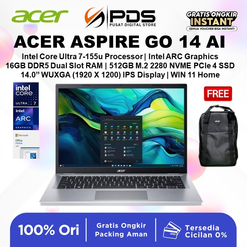 Jual ACER Aspire GO 14 AI Intel Core Ultra 7-155H Ram 16GB SSD 512GB 14 ...