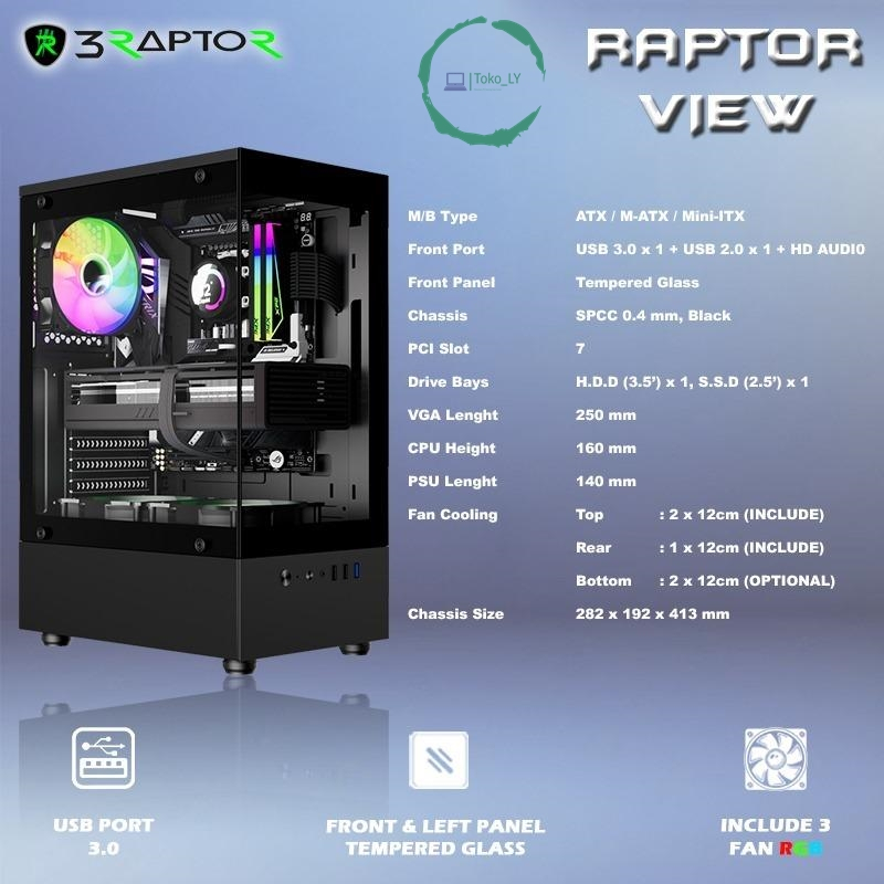 Jual CASING RAPTOR VIEW 3 FAN RGB - Size ATX | Shopee Indonesia