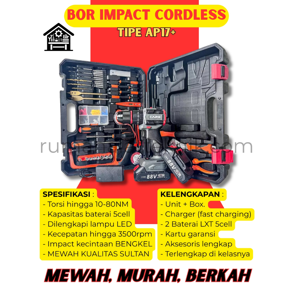 Jual APR MERK BOR BATERAI TERBAIK CORDLESS AP17+ 88V 13MM GEN 4 ...